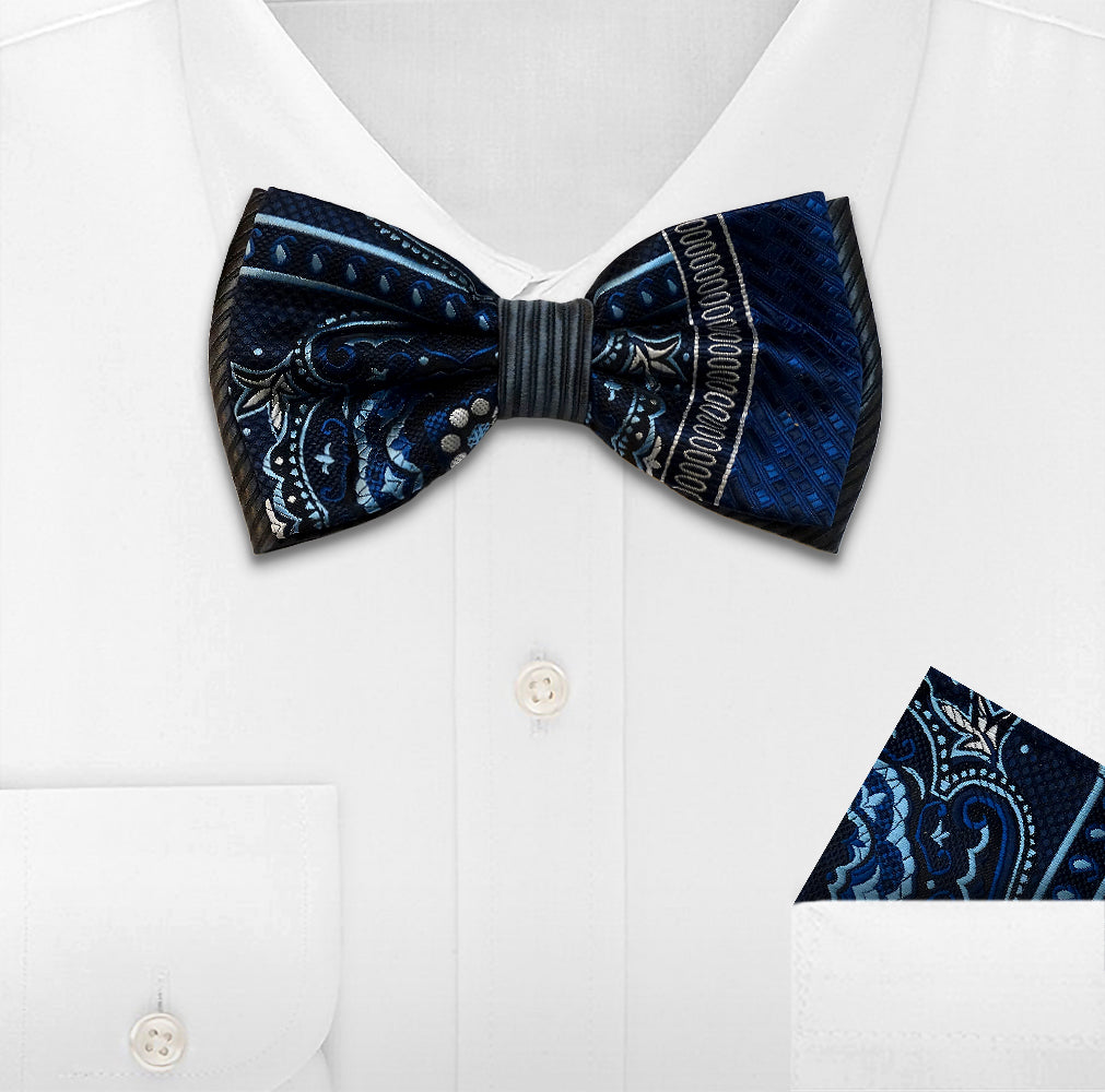 INDIGO WOVEN BOW TIE & HANKIE SET – Bachrach